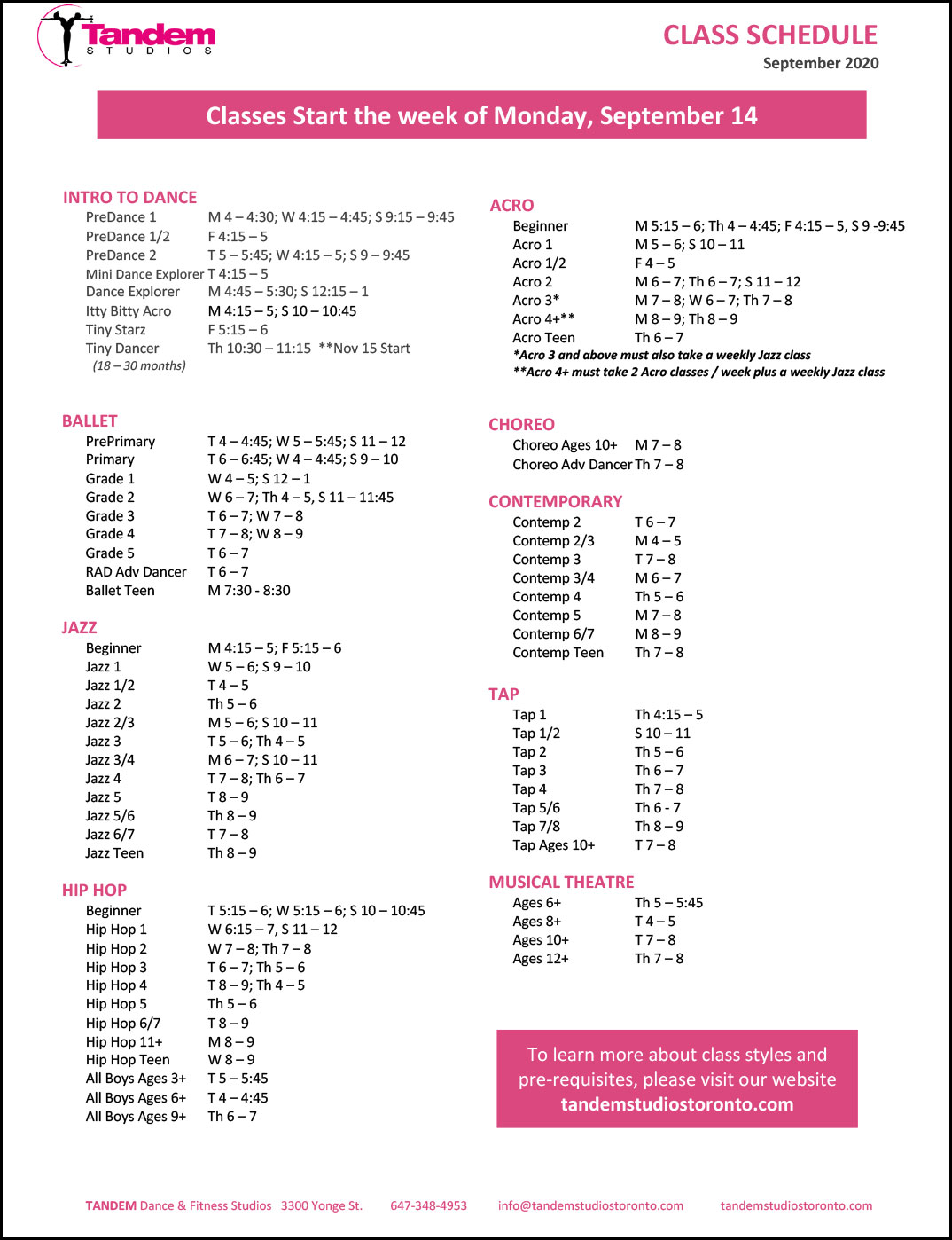 Dance Schedule - Tandem Studios